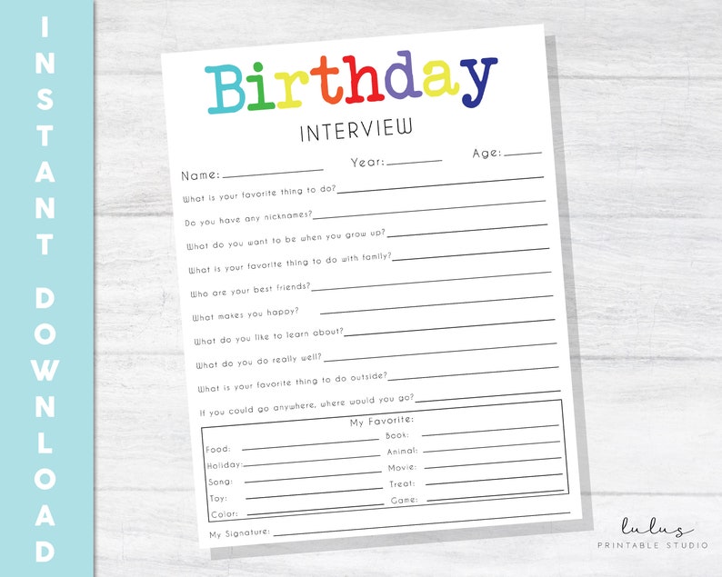 Birthday Interview, Kid Birthday Interview, Birthday Traditions - Etsy