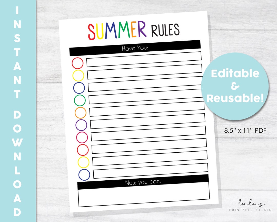 Printable & Editable Summer Screen Time Chart, Screen Time Checklist ...