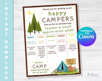 Camp Teacher Appreciation Week Schedule Itinerary Flyer Printable ...