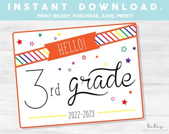 Printable Back to School Sign / Hello Third Grade Sign / First Day of ...
