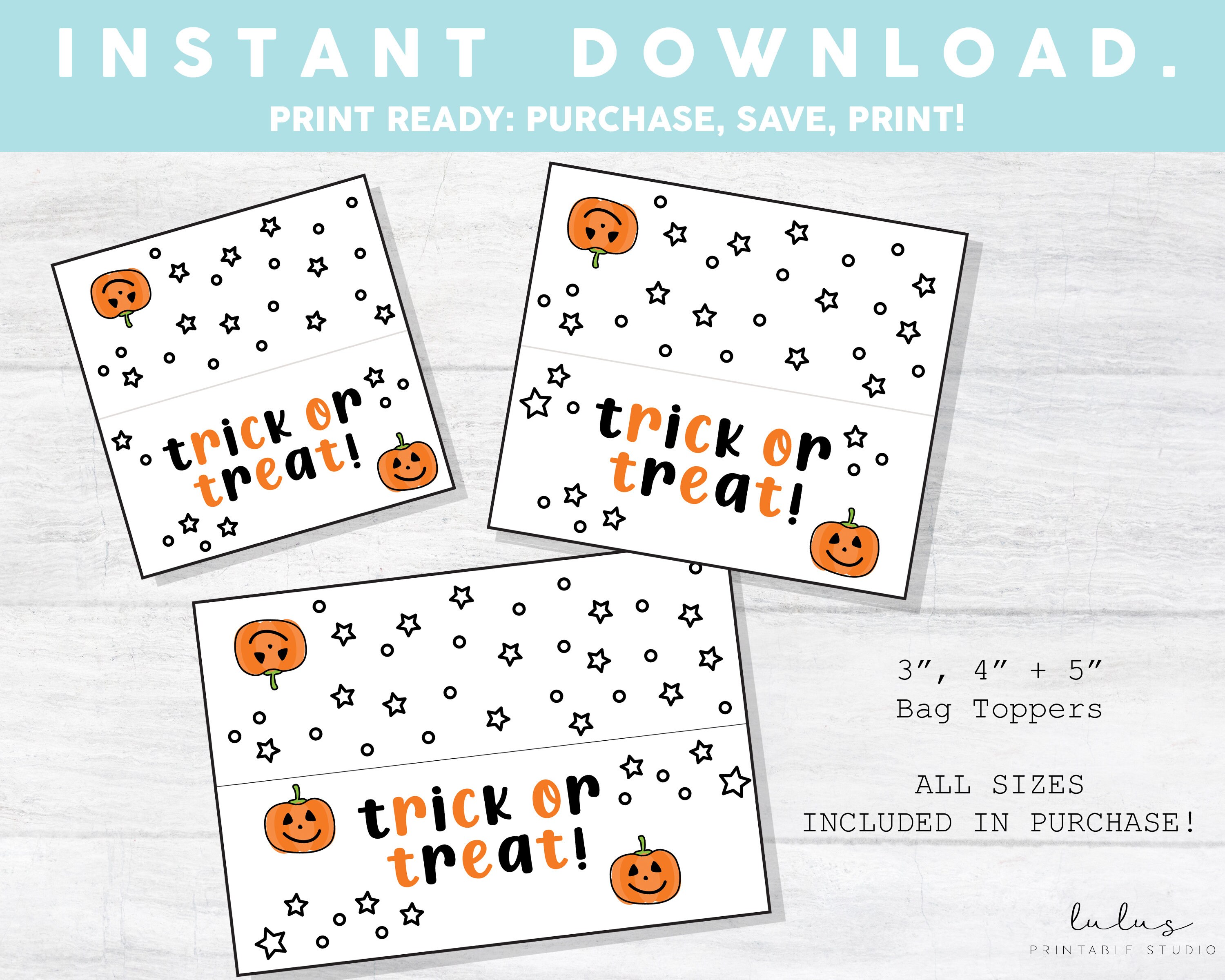Trick or Treat Pumpkin Halloween Treat Candy Goody Bag Topper ...