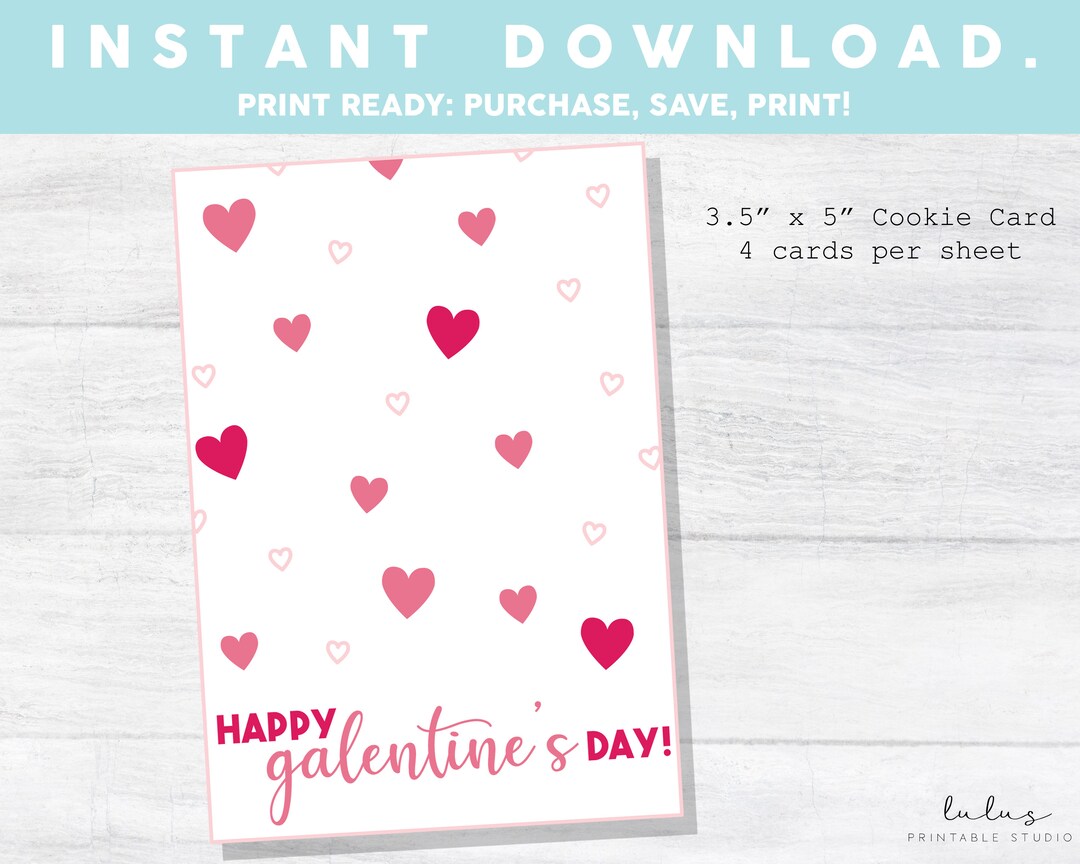 Printable Mini Cookie Card- 3.5" X 5" Happy Valentine's Day Happy ...