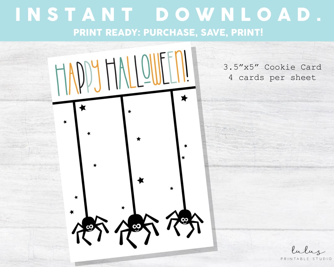 Printable Cookie Card Happy Halloween Black Spiders, 3.5" X 5" Mini ...