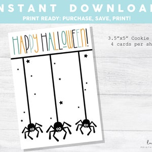 Printable Cookie Card Happy Halloween Black Spiders, 3.5" X 5" Mini ...