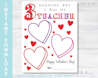 Teacher Appreciation Letter, Teacher Valentine Card, I Love My Teacher ...