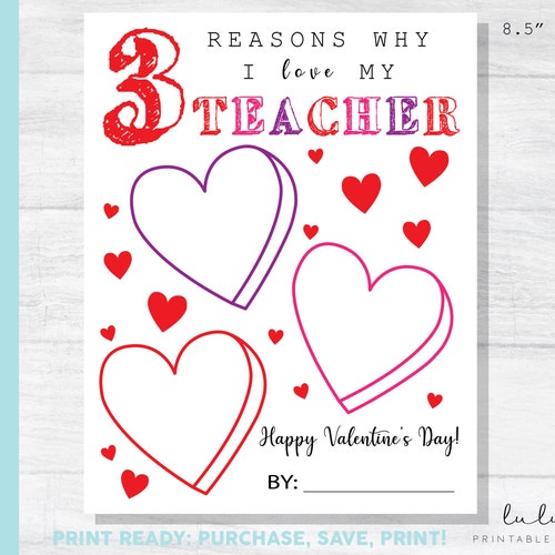 PRINTABLE Teacher Valentine's Day Card Fill in the - Etsy