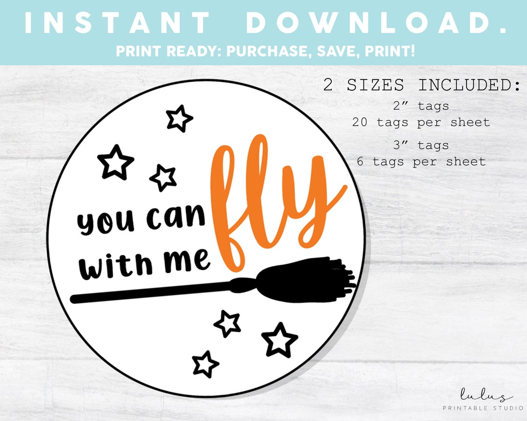 Witch Printable Tags, Halloween Gift Tags, You Can Fly With Me, Witch ...