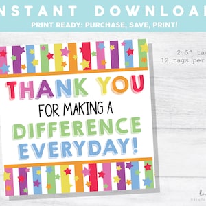 Teacher Appreciation Week, Thank You Gift Tag, Teacher Gift Tag ...