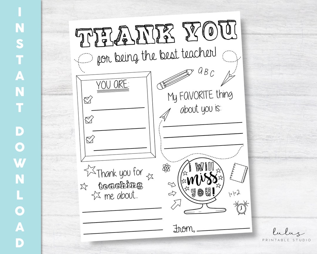 Teacher Appreciation Letter, Thank You Teacher Coloring Page, Thank You ...