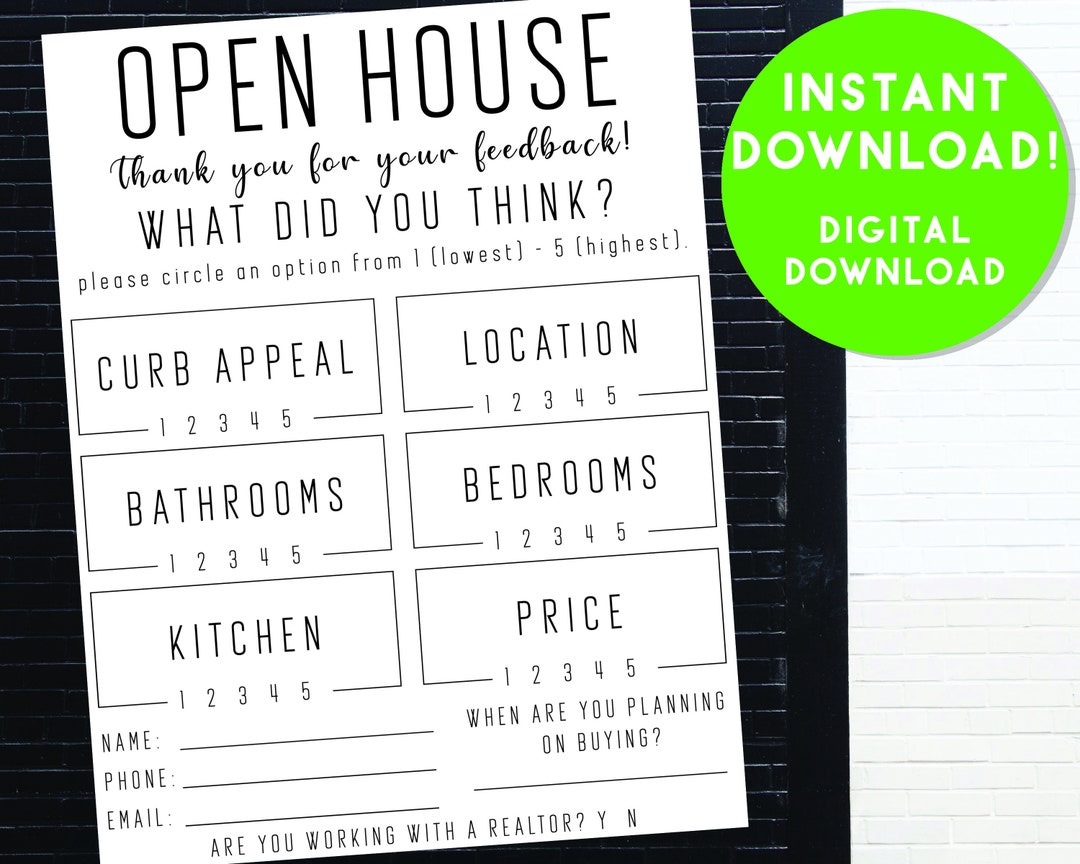 Realtor Open House Survey, Realtor Open House, Feedback Survey, Realtor ...
