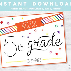 Hello Fifth Grade First Day of School Sign Back to School - Etsy