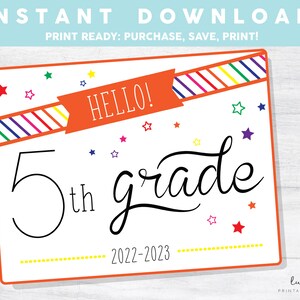 Hello Fifth Grade, First Day of School Sign, Back to School, First Day ...