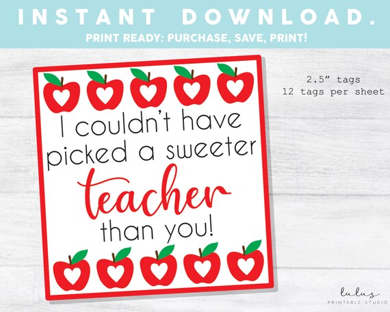 Teacher Apple Gift Tag Printable Valentine's Day Cookie - Etsy