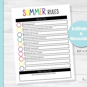 Printable & Editable Summer Screen Time Chart, Screen Time Checklist ...