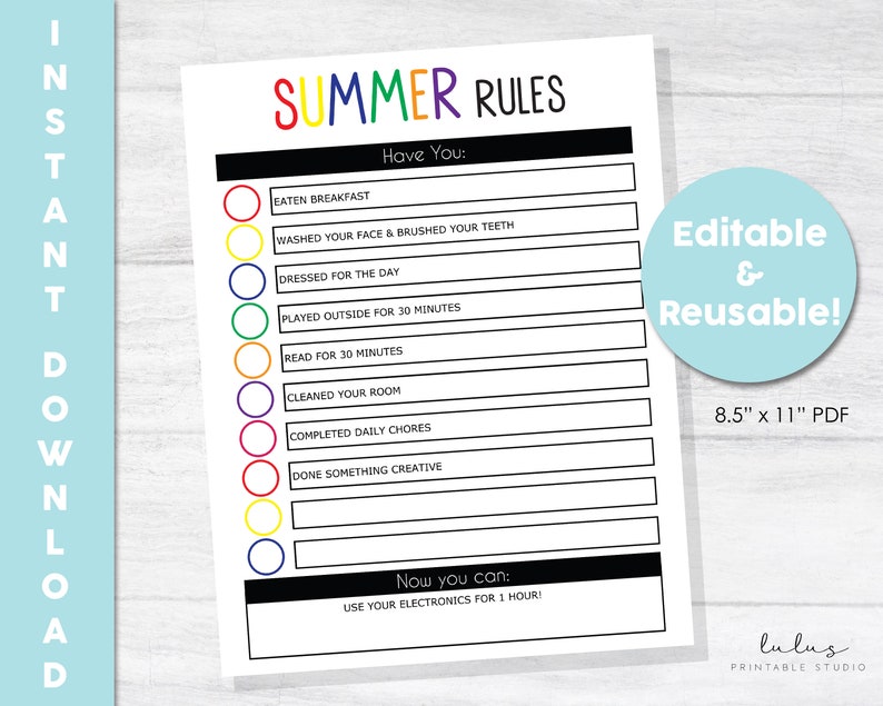 Printable & Editable Summer Screen Time Chart Screen Time - Etsy