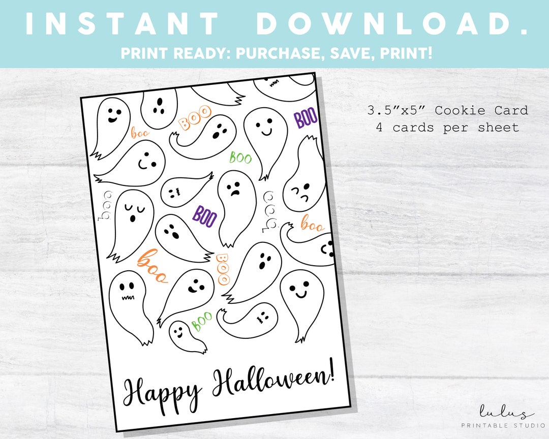 Halloween Cookie Card, Ghost Cookie Card, Ghost Printable, Halloween ...