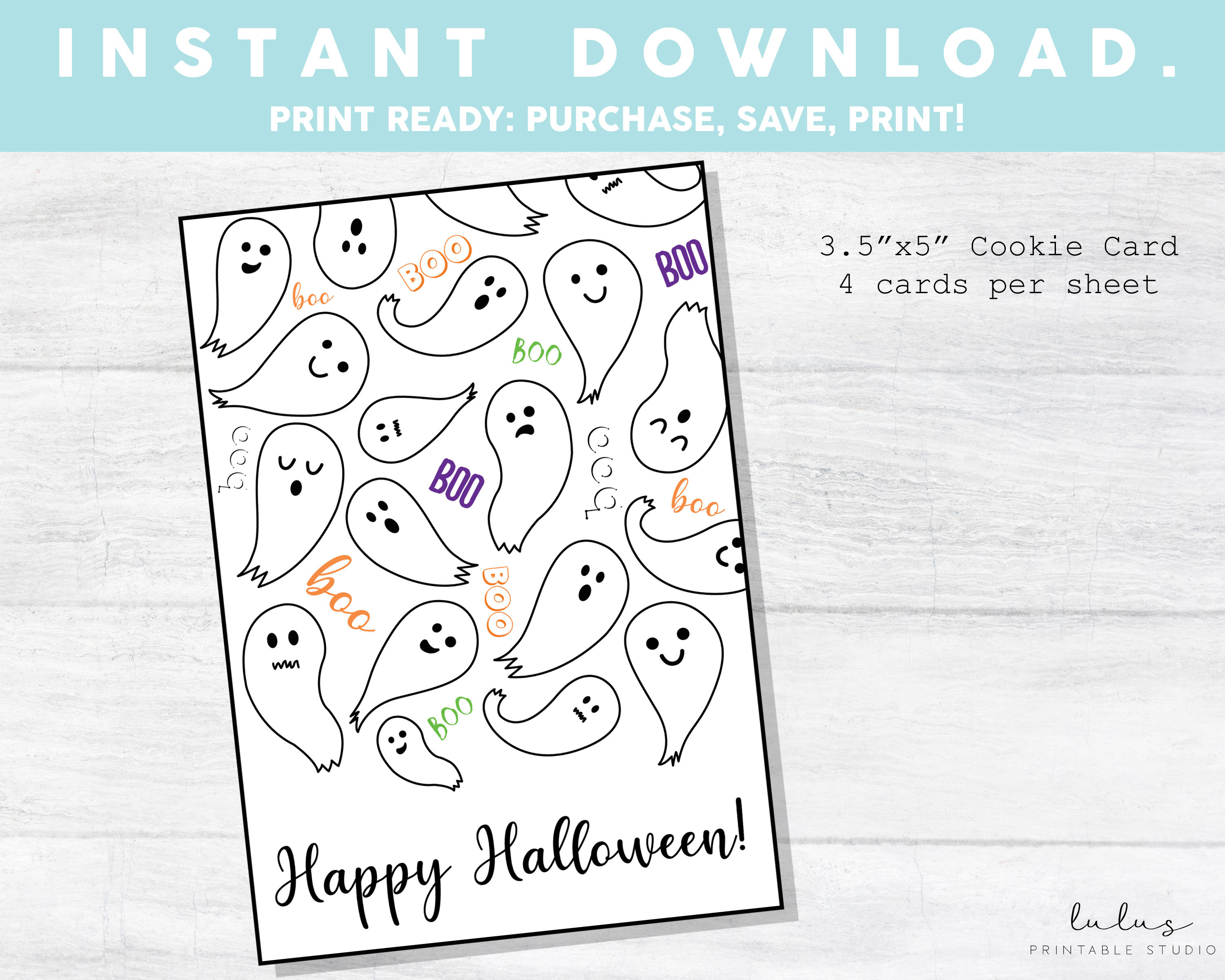 Halloween Cookie Card Ghost Cookie Card Ghost Printable | Etsy