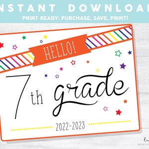 Hello Seventh Grade, First Day of School Sign, Back to School, First ...