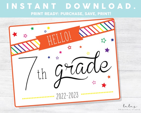Hello Seventh Grade First Day of School Sign Back to School - Etsy