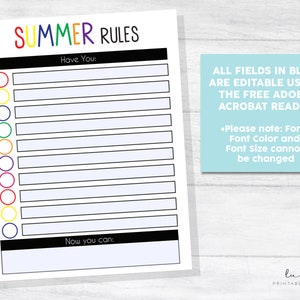 Printable & Editable Summer Screen Time Chart, Screen Time Checklist ...
