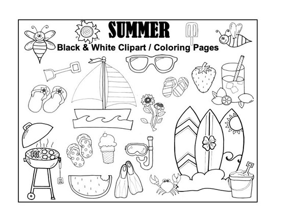 Kids Summer Clipart Black And White