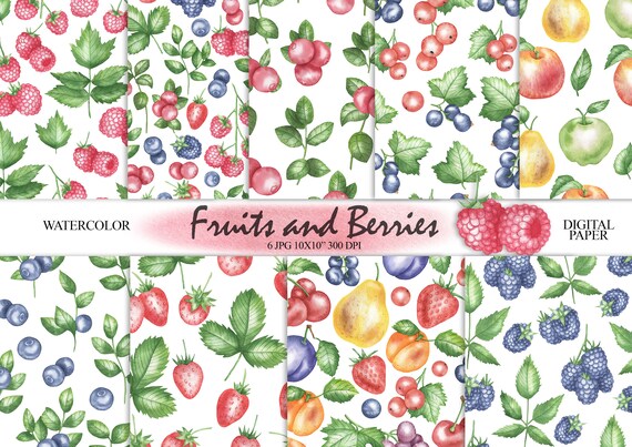 Digital Watercolor Fruits and Berries Seamless Paper Pack | Etsy