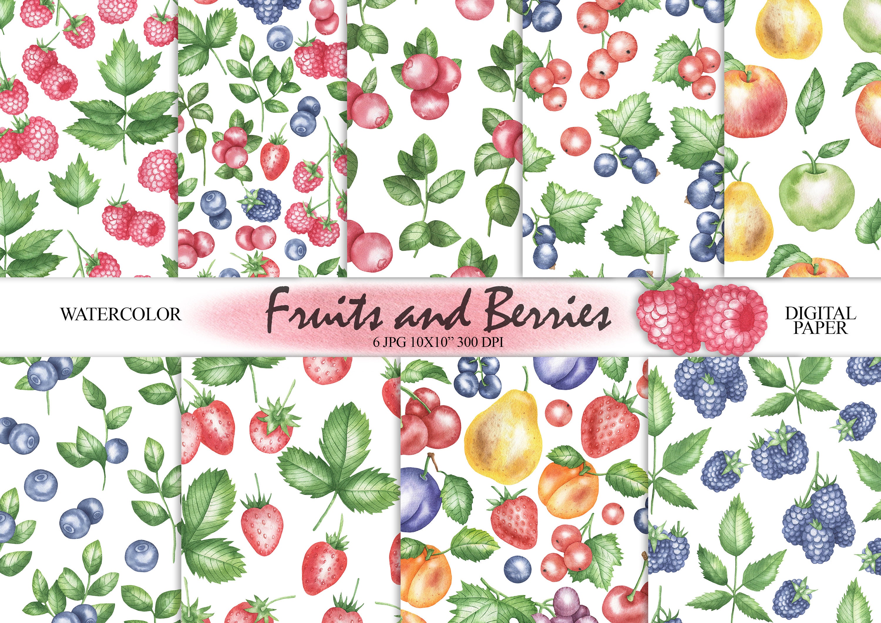 Digital Watercolor Fruits and Berries Seamless Paper Pack - Etsy