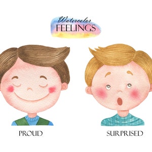 Watercolor Emotions Clipart, Feelings Clip Art, Boy Faces, Montessori ...