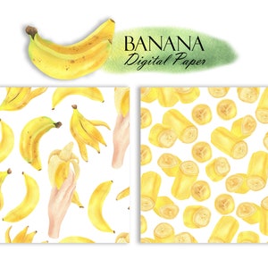 Watercolor Banana Digital Paper, Bananas Seamless Pattern, Scrapbook ...