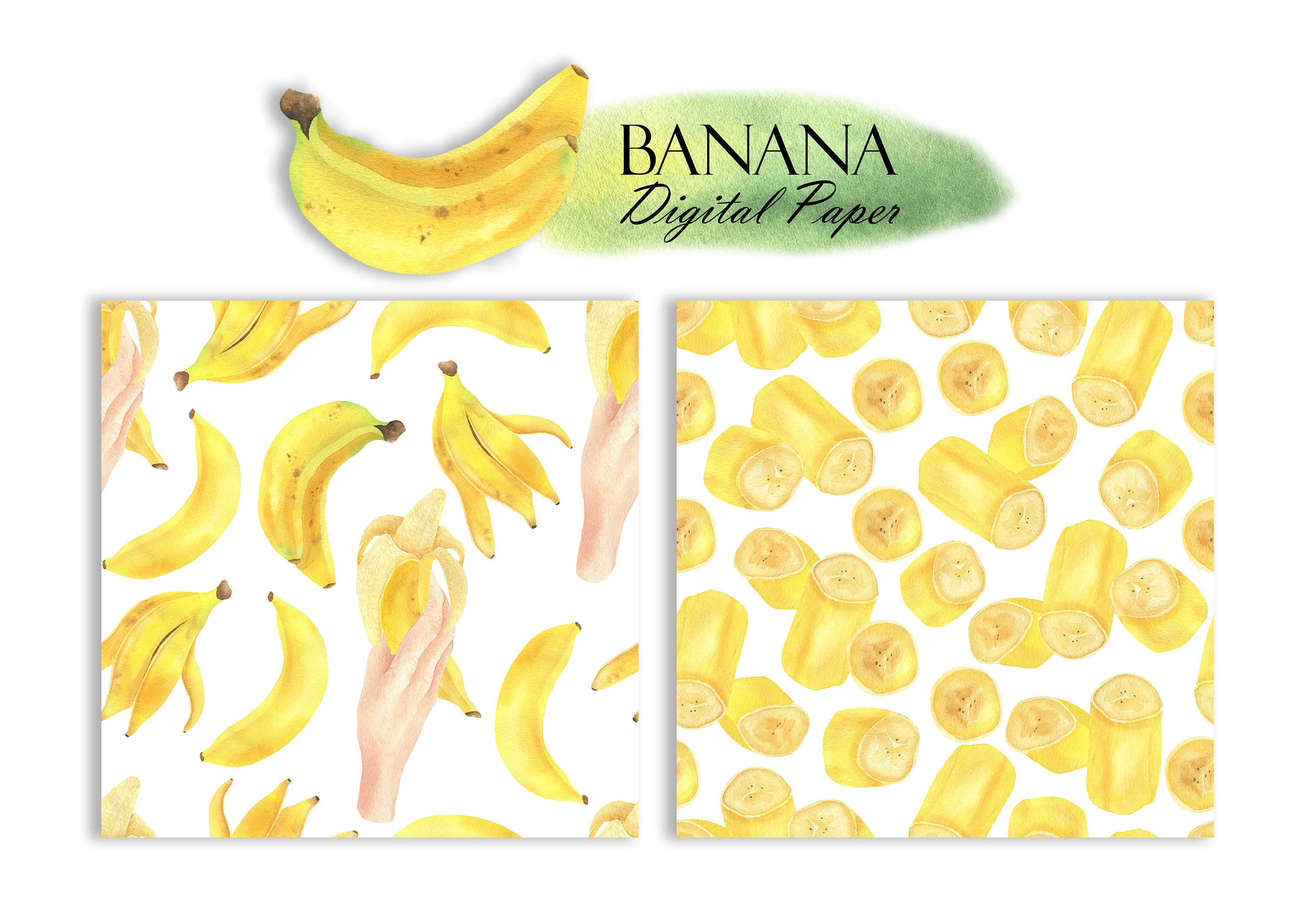 Watercolor Banana Digital Paper, Bananas Seamless Pattern, Scrapbook ...