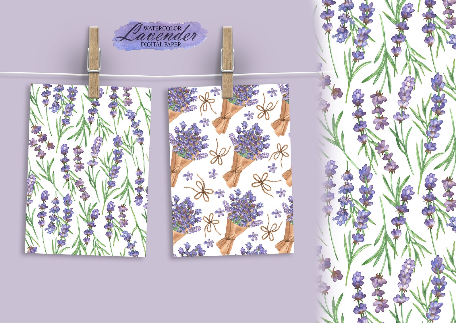 Watercolor Lavender Digital Paper, Lavender Seamless Pattern, Purple ...