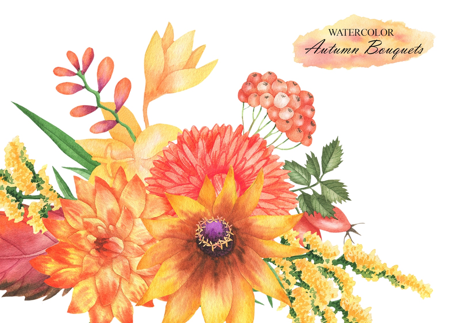 Watercolor Autumn Bouquets Clipart, Fall Autumn Flowers and Leaves ...