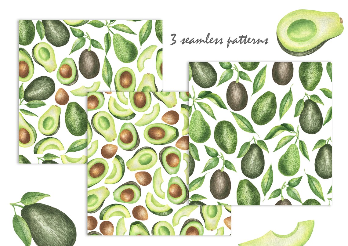 Watercolor Avocado Clipart, Tropical Fruit Clip Art, Avocado Print ...