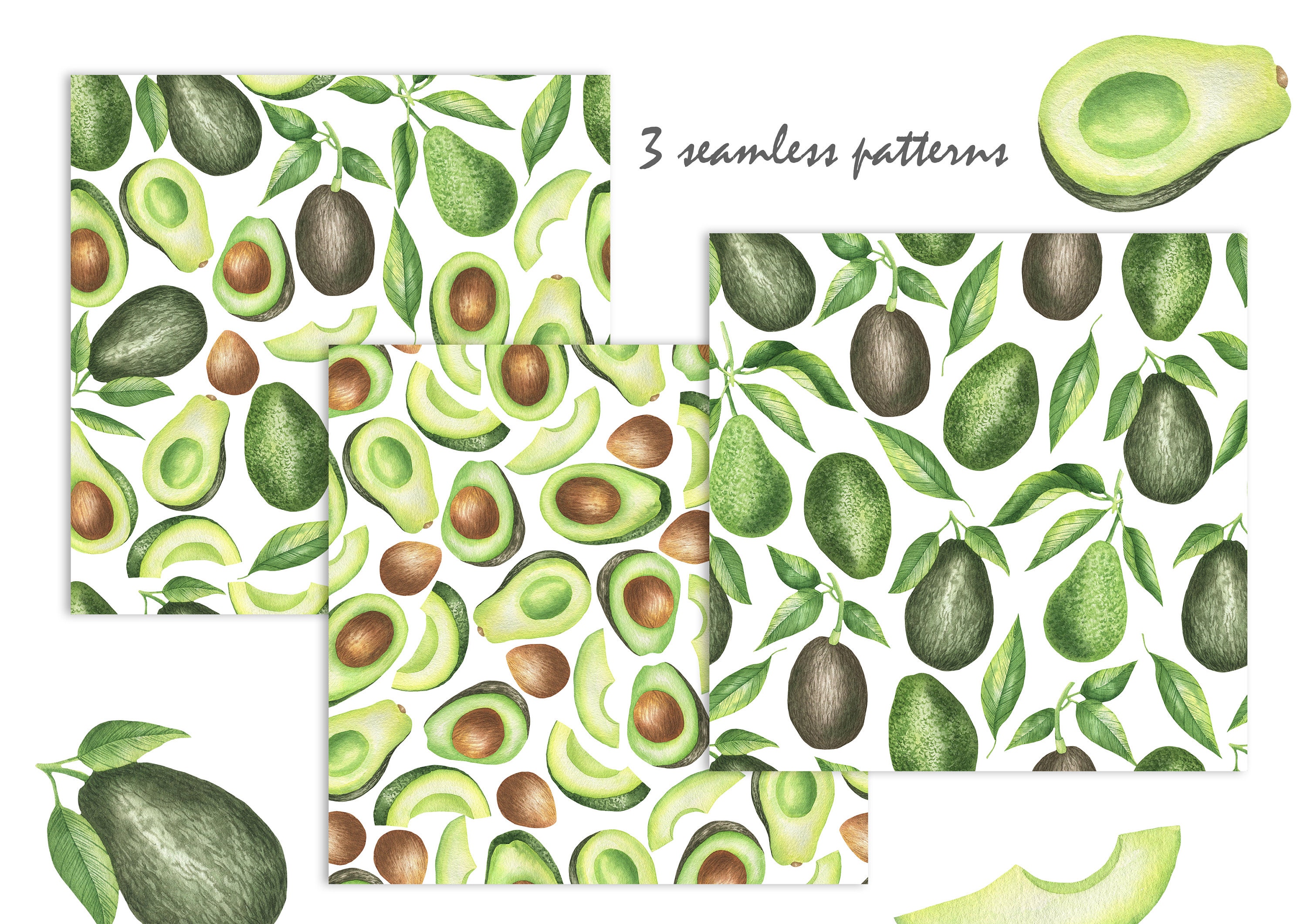 Watercolor Avocado Clipart, Tropical Fruit Clip Art, Avocado Print ...