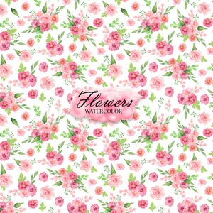Flower Digital Paper Pack, Watercolor Seamless Patterns of Flowers ...