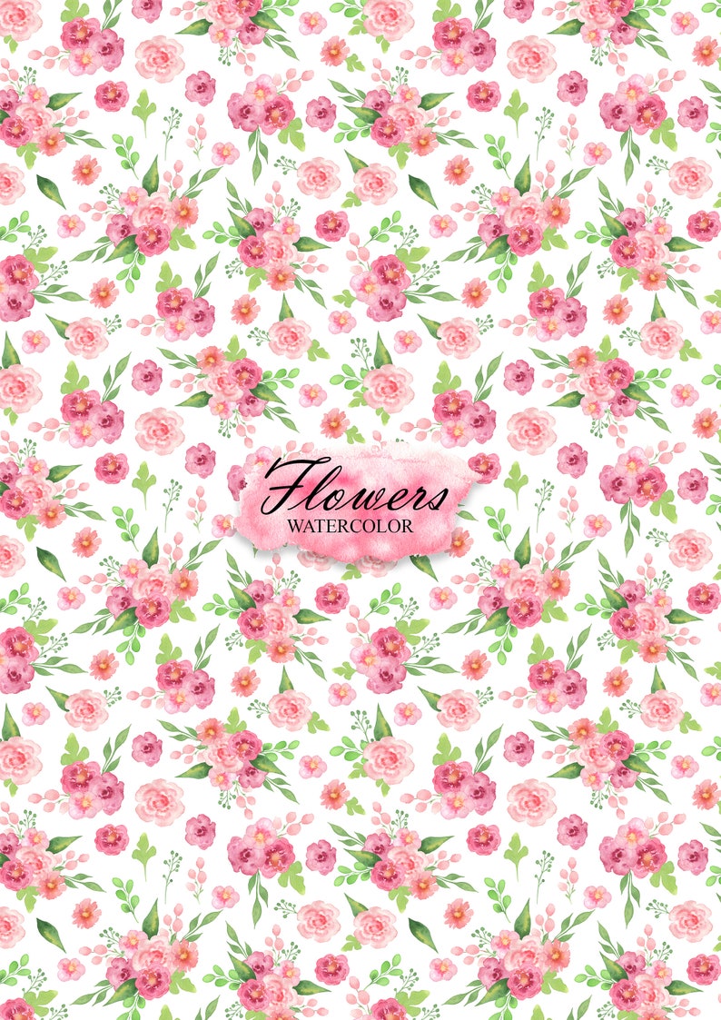 Flower Digital Paper Pack, Watercolor Seamless Patterns of Flowers ...