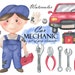 Watercolor Car Mechanic Clipart, Auto Mechanic Clip Art, Car Repair ...