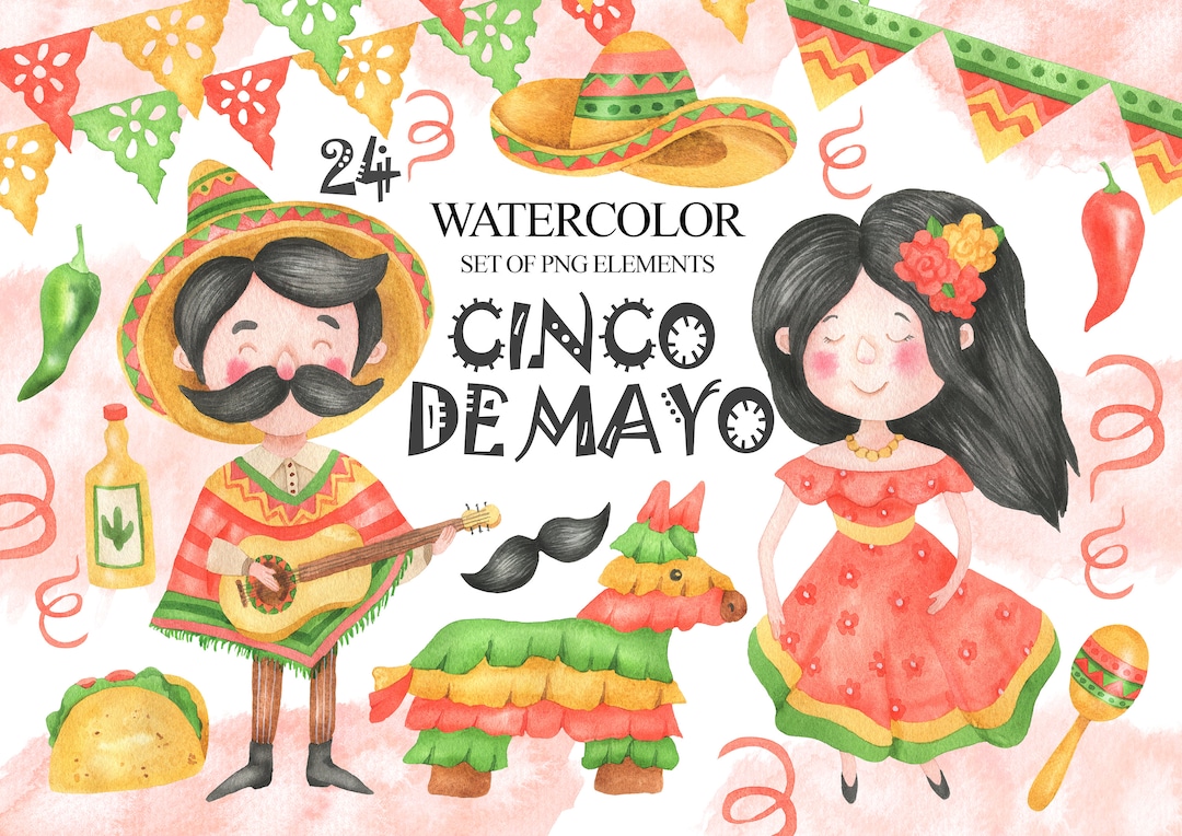 Watercolor Cinco De Mayo Clip Art, Fiesta Party Clipart, Mexican ...