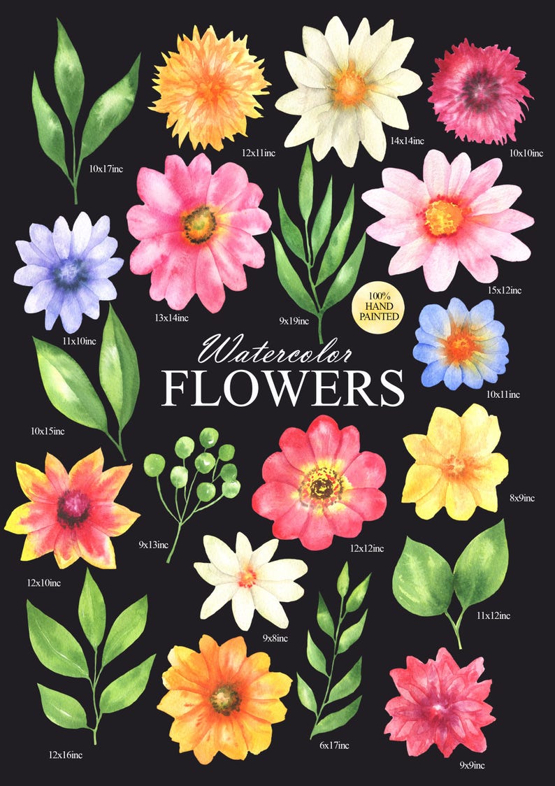 Vibrant Watercolor Flowers Clipart Set, Colorful Floral Graphics Bundle ...
