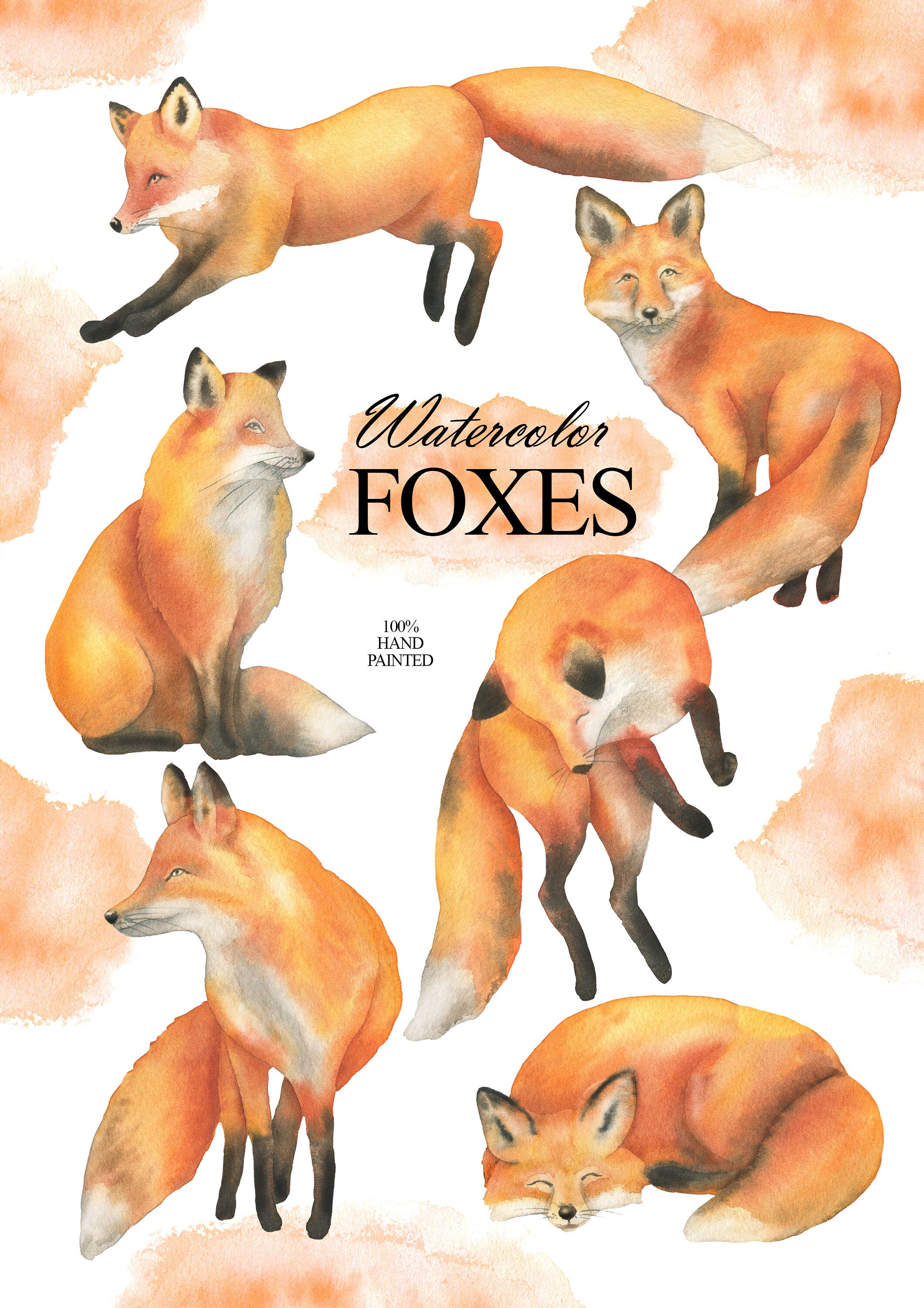Watercolor Fox Clipart, Forest Animals, Painted Foxes, Woodland Animal ...