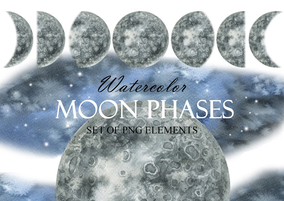 Handpainted Moon Phases Clipart, Watercolor Lunar Cycle Clip Art ...