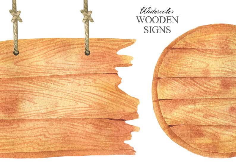Watercolor Wood Sign Clipart, Rustic Sign Slice Clip Art, Wooden ...