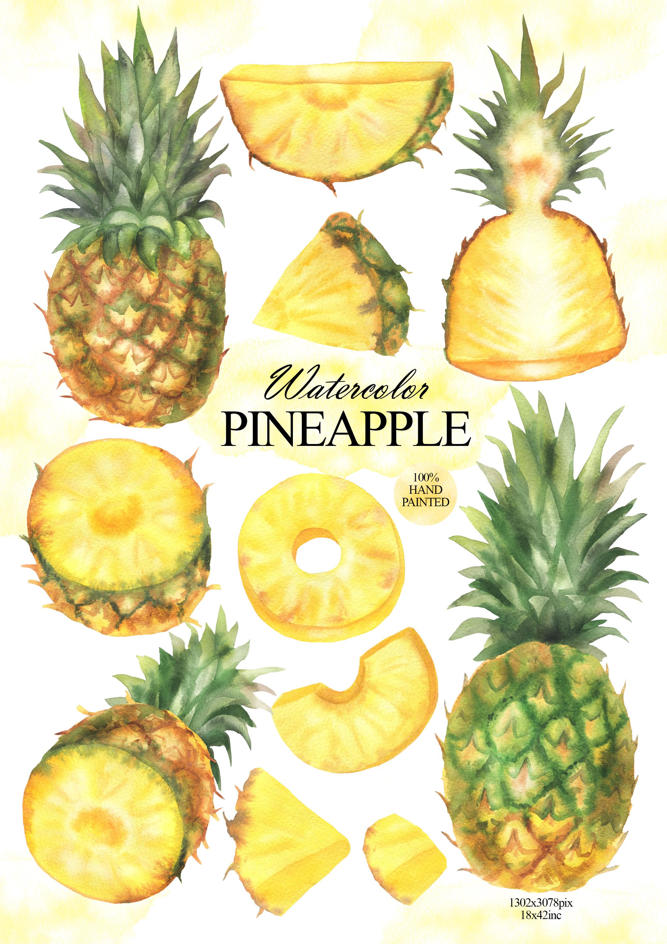 Tropical Watercolor Pineapple Clipart Set, Vibrant Pineapple Graphics ...