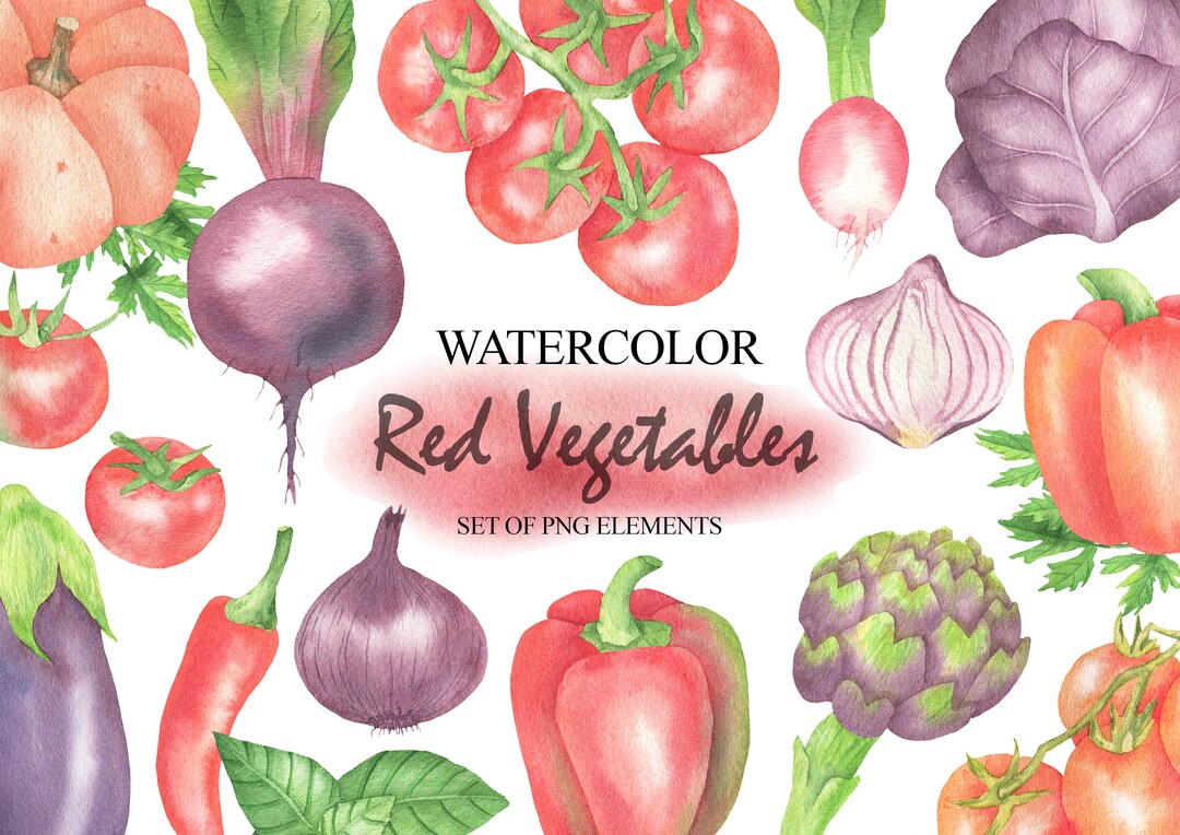 Watercolor Vegetable Clipart, Kitchen Autumn Tomato, Pepper, Beet ...