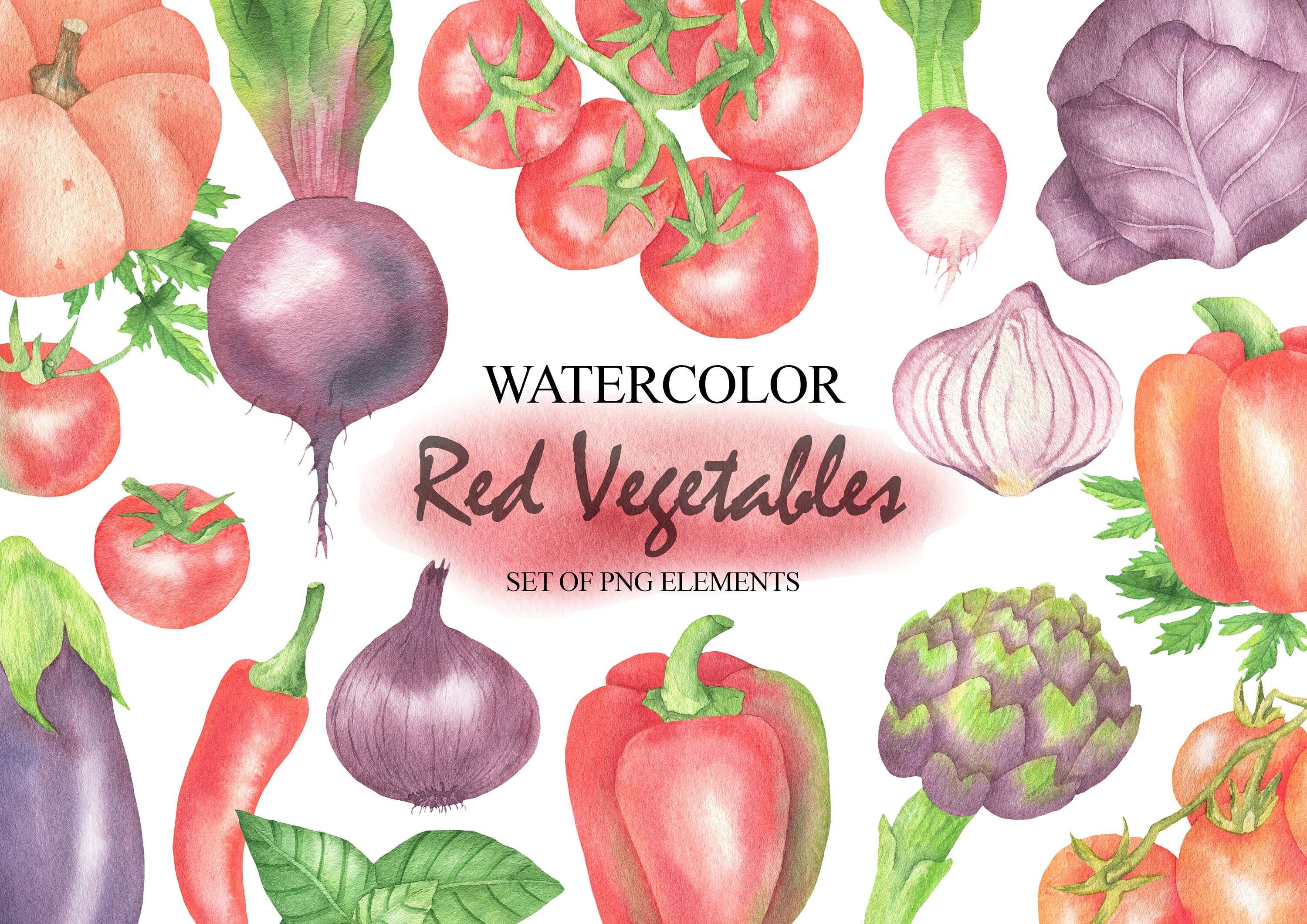 Watercolor Vegetable Clipart Kitchen Autumn Tomato Pepper | Etsy