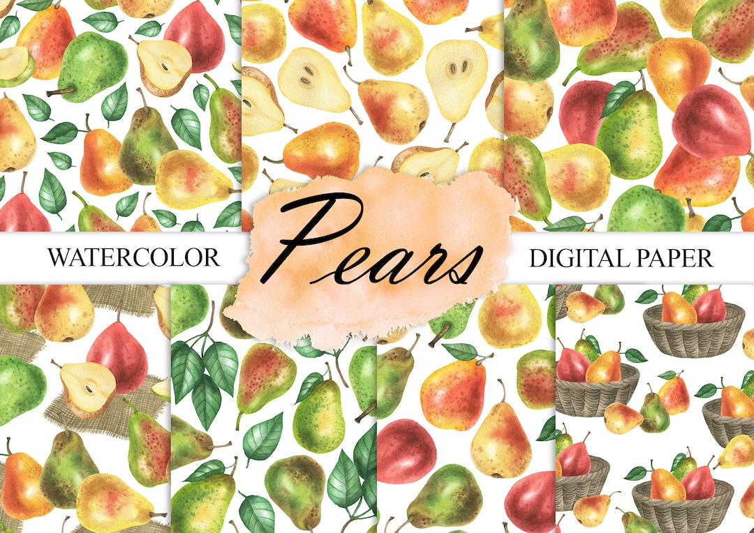 Watercolor Pears Digital Paper, Pear Seamless Pattern, Fruit Paper ...