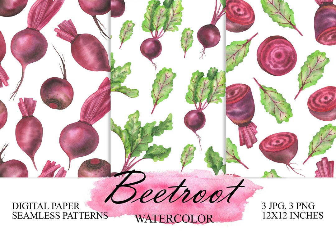 Watercolor Beetroot Digital Paper, Beetroot Seamless Pattern Pack ...