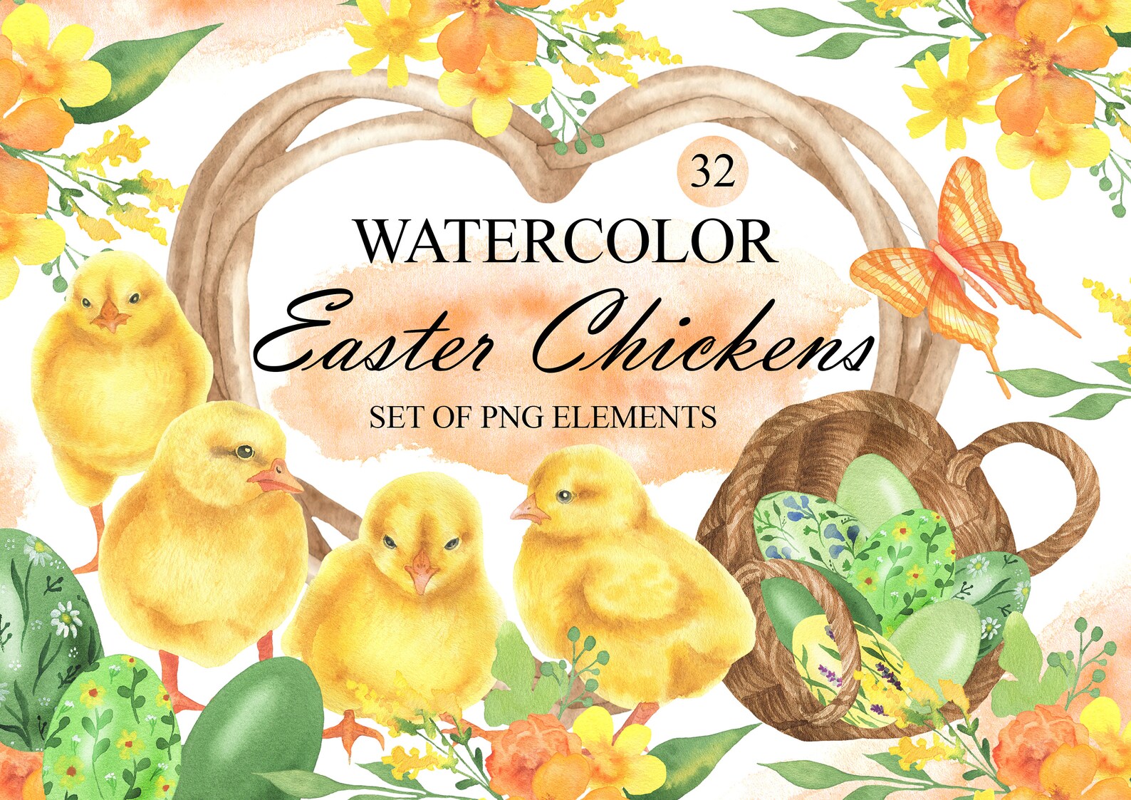 Easter Chick Watercolor Set, Spring Chicks Clipart, Easter Chickens ...