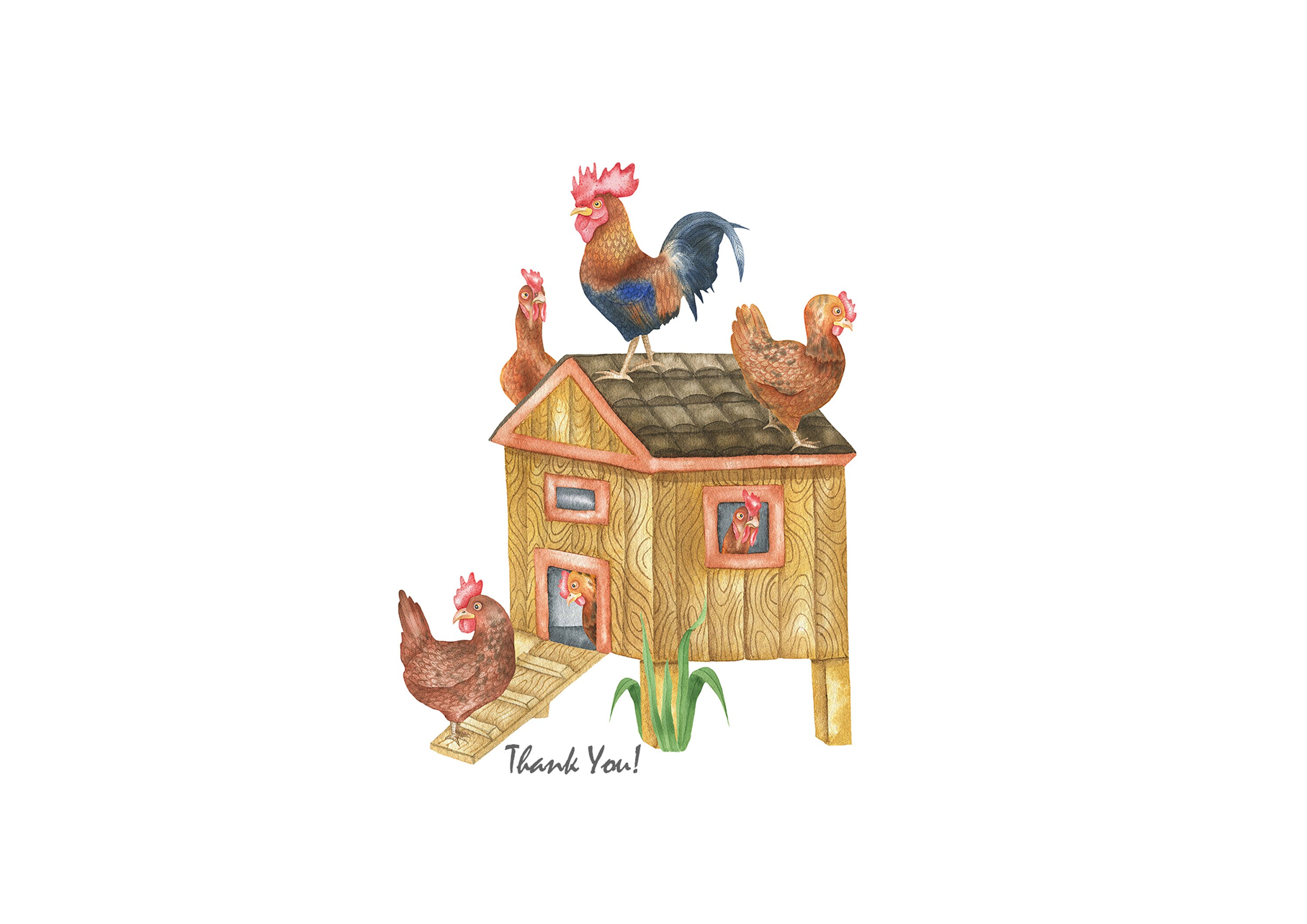 Watercolor Hens and Chickens Clipart, Farm Animals Clipart, Rooster ...