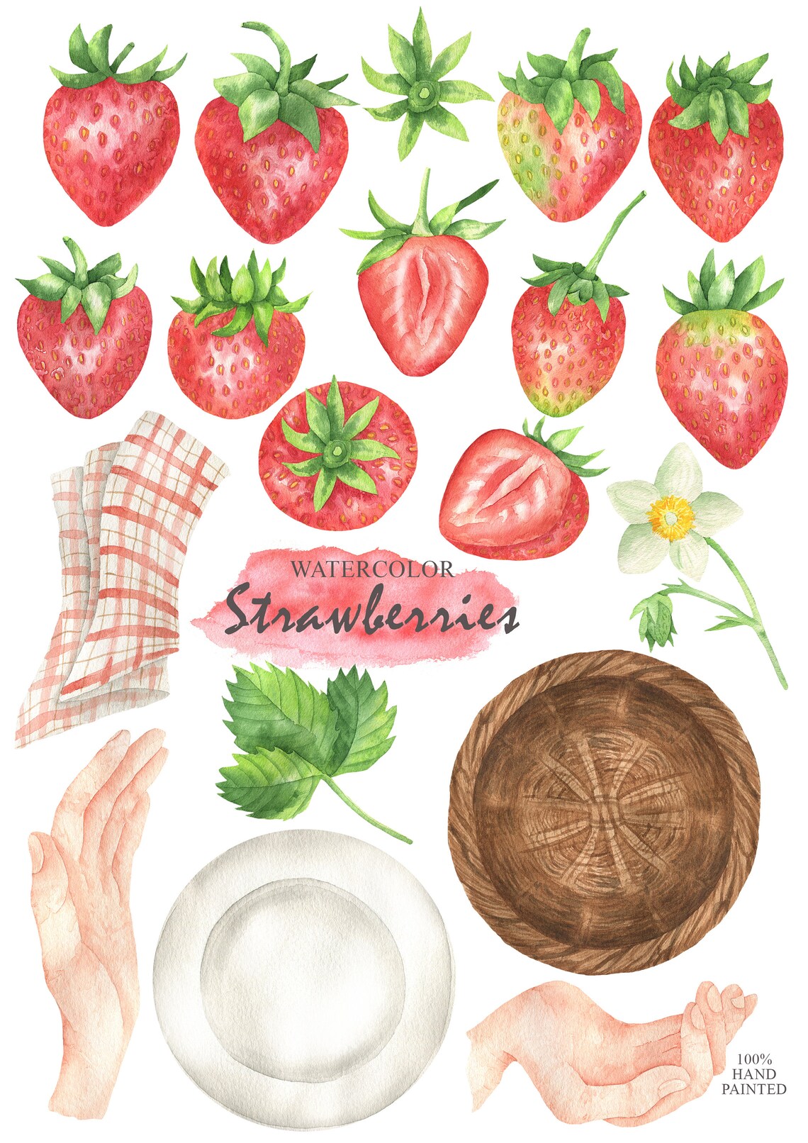 Watercolor Strawberry Clipart, Berry Clip Art, Summer Strawberry ...